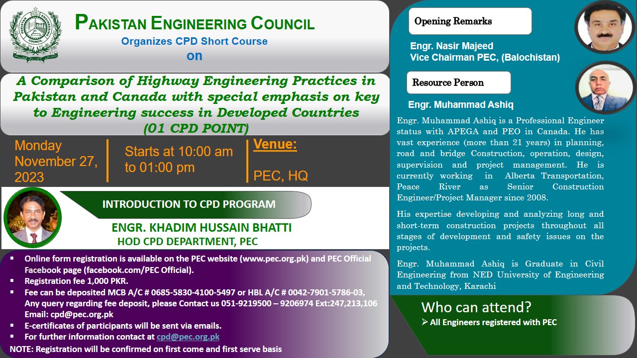 CPD Upcoming Courses Pakistan Engineering Council - PEC